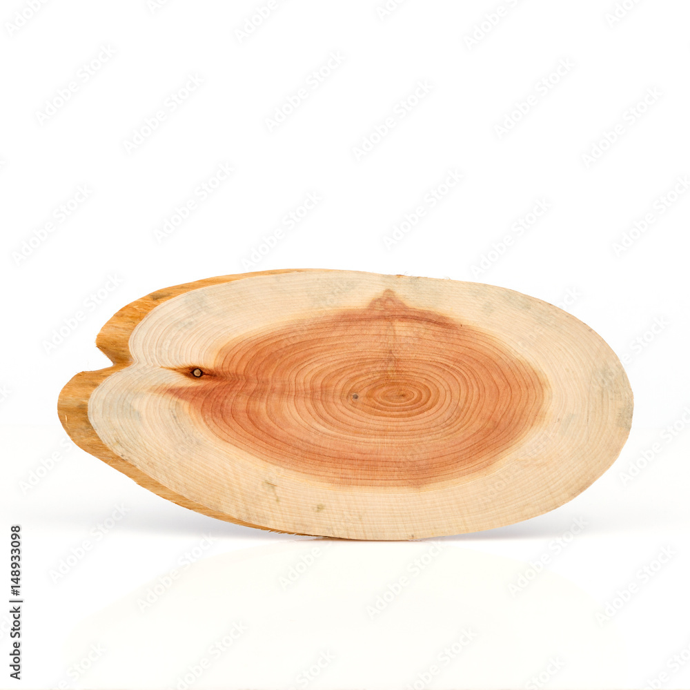 Wooden slice isolated on white background. Wood texture. Age rings of ...