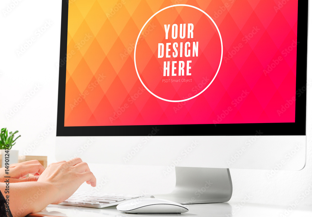 Desktop Computer and User Mockup 1 Stock Template | Adobe Stock