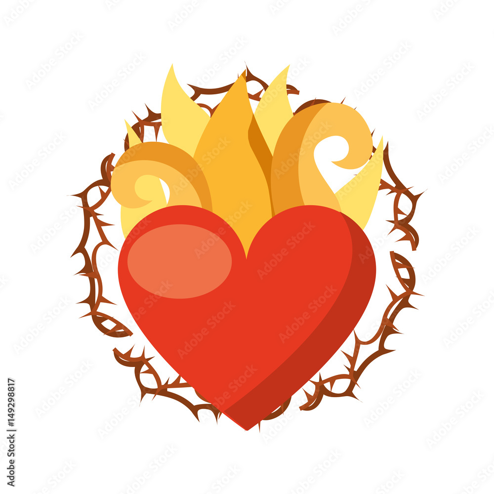 Vetor de virgin mary heart with flames vector illustration design do ...