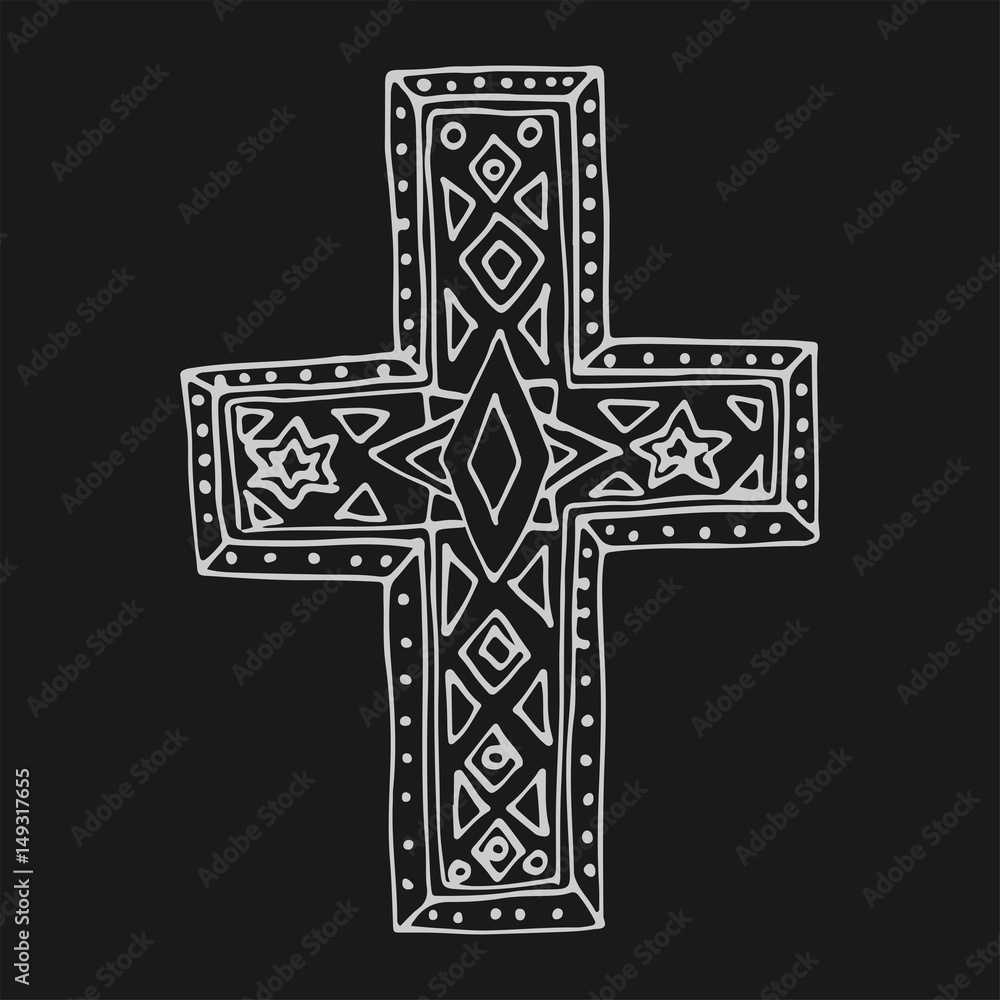 Light grey ornate cross silhouette on dark grey background Stock Vector ...