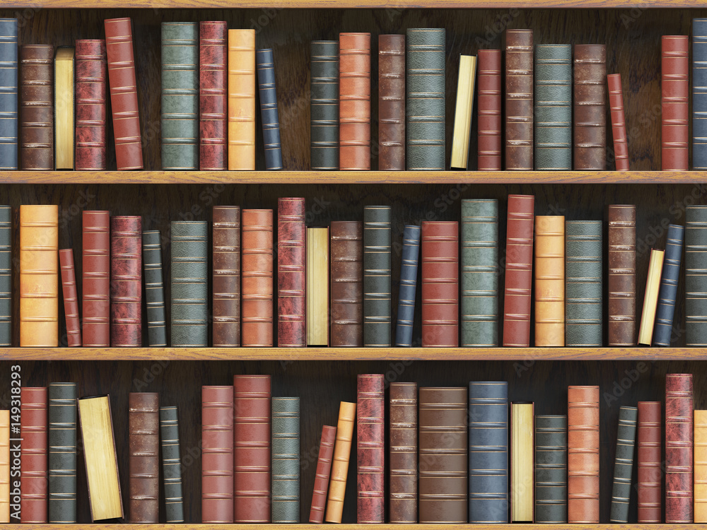 Vintage books on bookshelf. Old books tiled seamless texture background ...