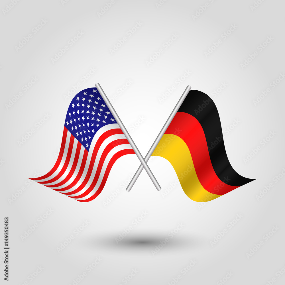 vector waving simple triangle two crossed american and german flags on ...