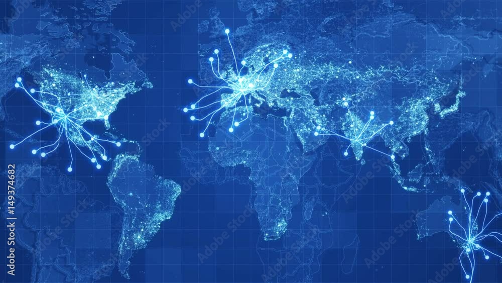 Blue Global Maps Network Rollback. Animated World map with grid ...