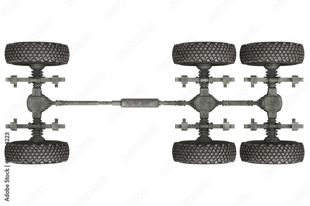 Truck military chassis with wheels, top view. 3D rendering Stock ...