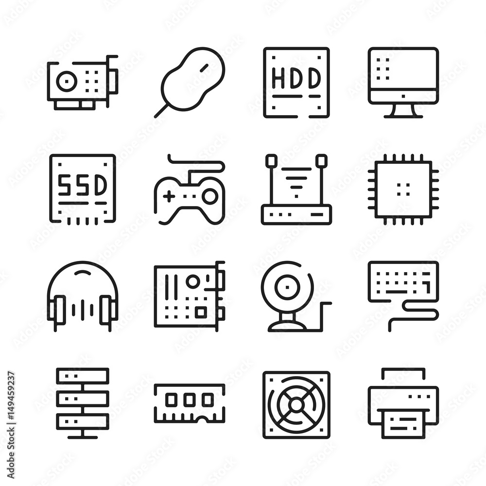 Computer hardware line icons set. Modern graphic design concepts, simple outline elements ...
