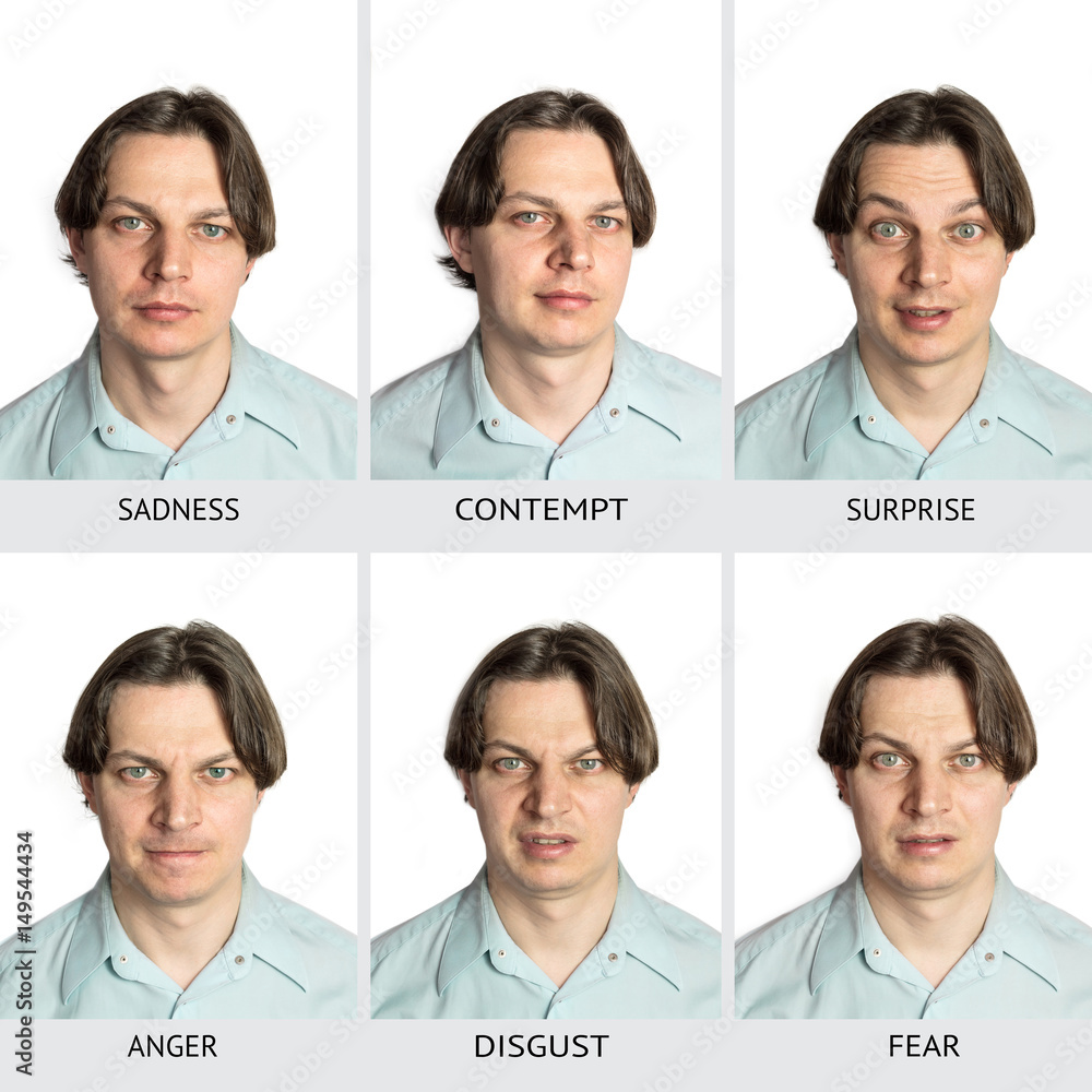 Chart of six universal human microexpressions with names Stock Photo ...
