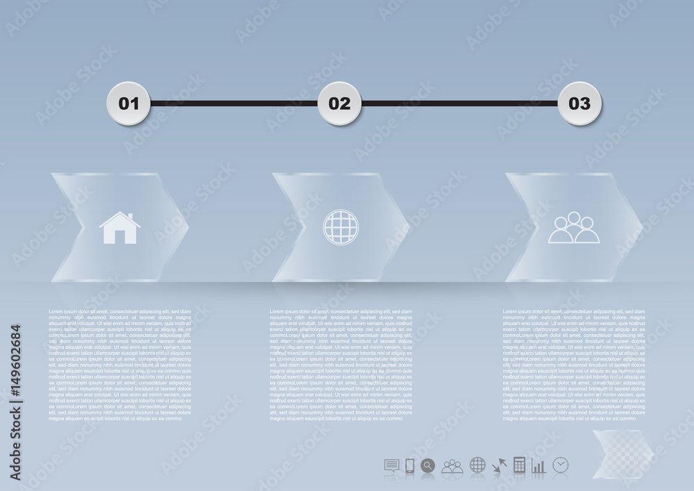 Vector transparency arrow with three steps infographic template ...