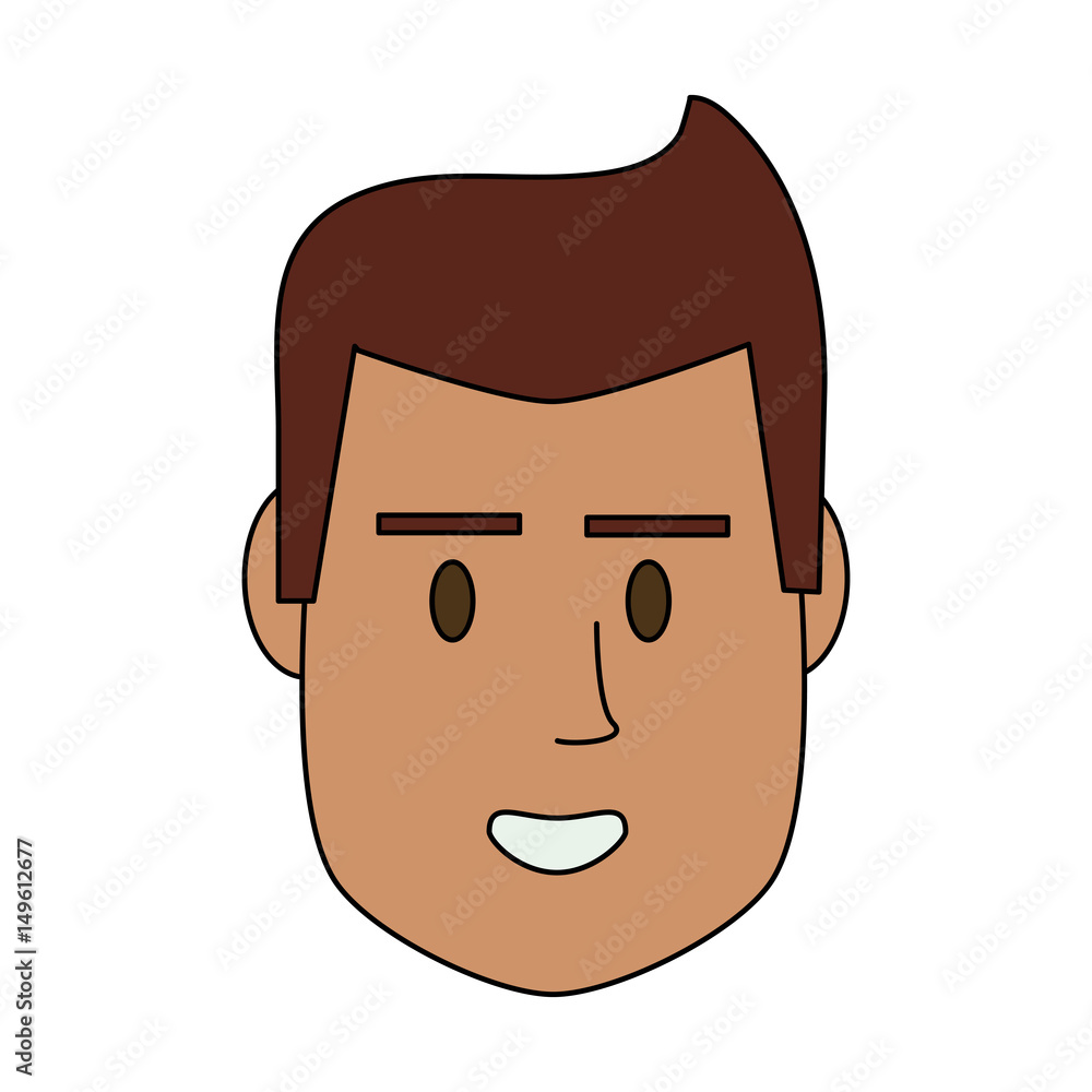 color image cartoon front face man with hairstyle and smiling vector ...