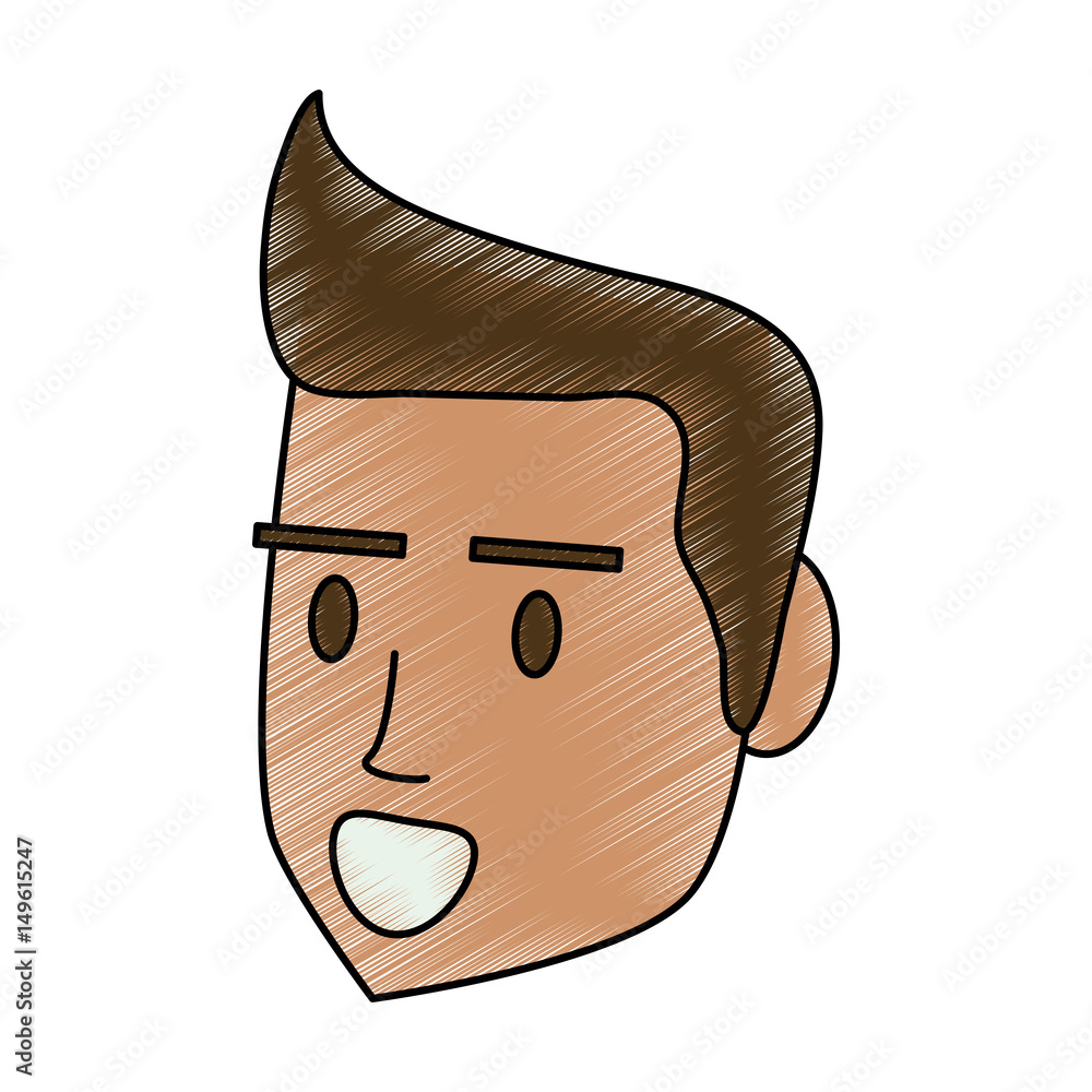 color pencil side view face man with hairstyle and smiling vector ...