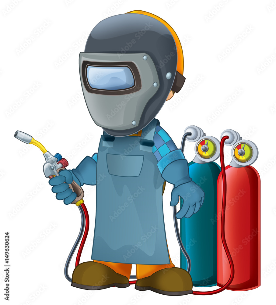 cartoon construction worker in some additional safety cover welder in ...