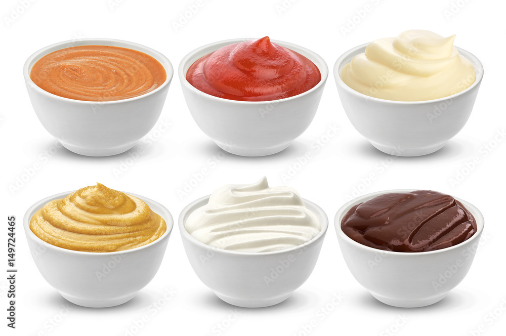 Set of different sauces isolated on white Stock Photo | Adobe Stock