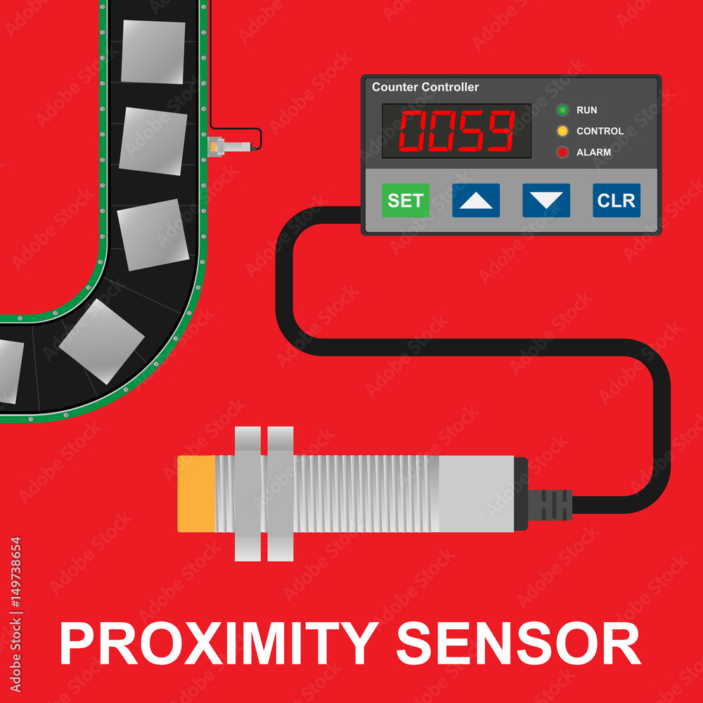 PLC proximity sensor and conveyor Stock Vector | Adobe Stock