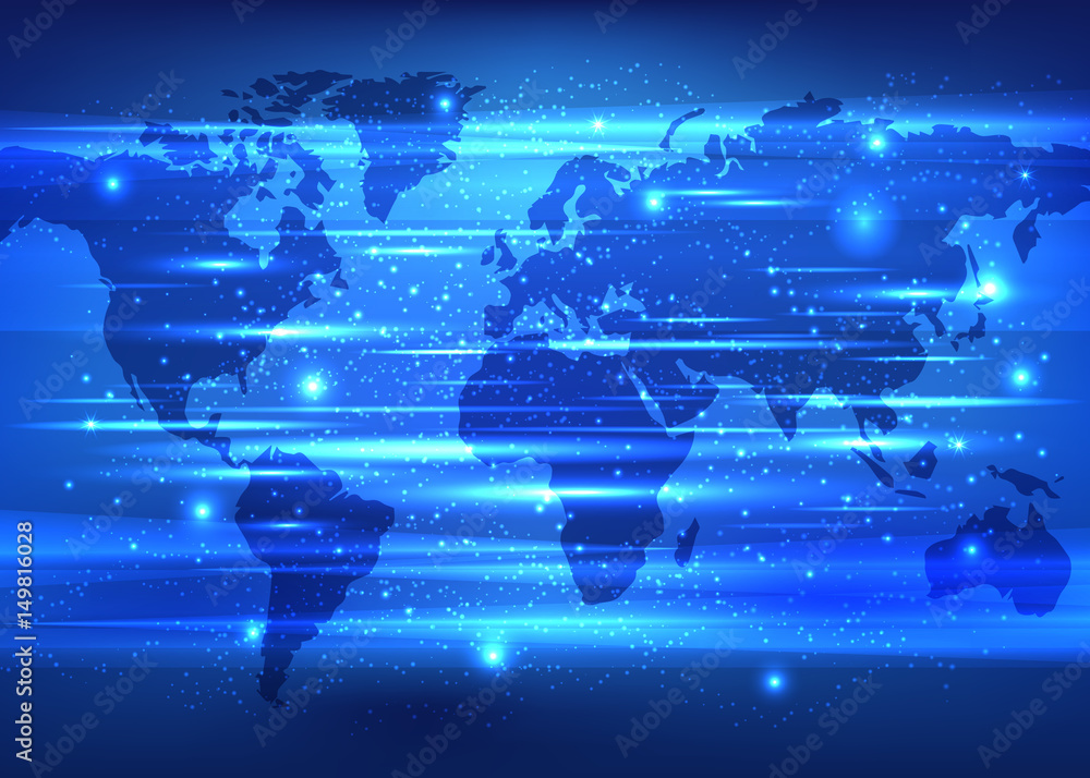 Blue global network background. World Map Points. Vector illustration ...