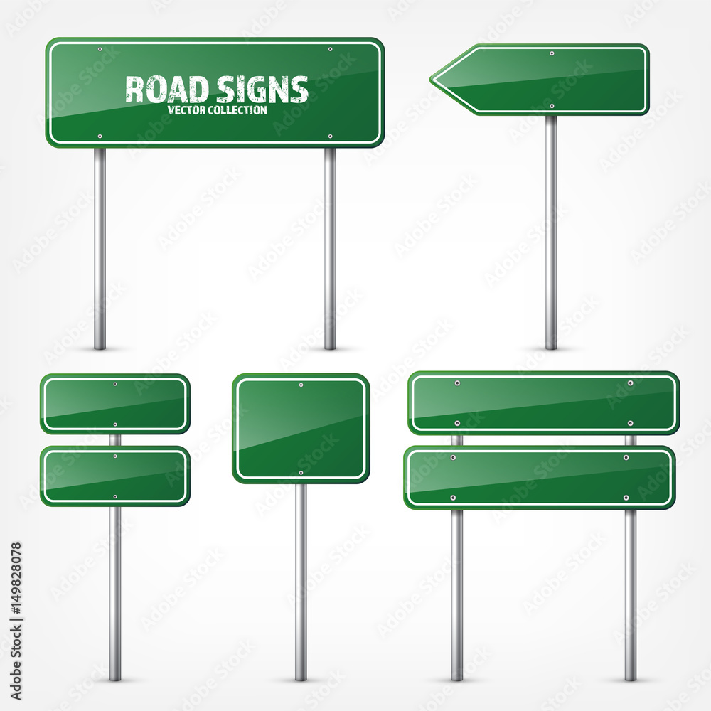 Road green traffic sign. Blank board with place for text.Mockup ...