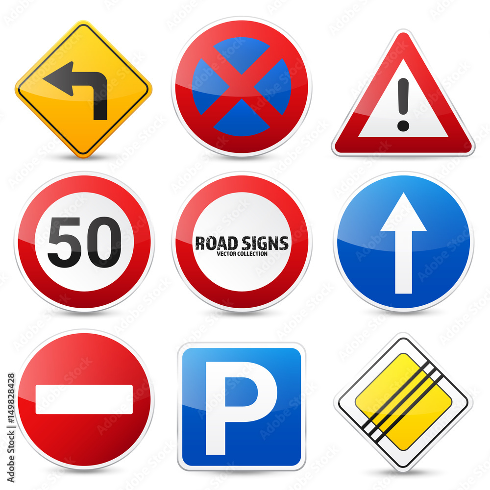 Road signs collection isolated on white background. Road traffic ...