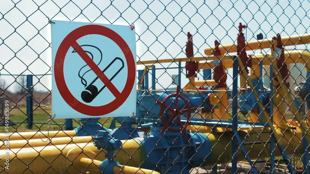 natural gas. Natural gas storage station. no smoking. Warning sign on ...