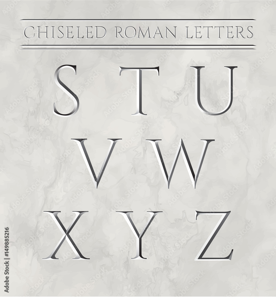 Roman letters chiseled in marble stone. Vector illustration. Letters s ...