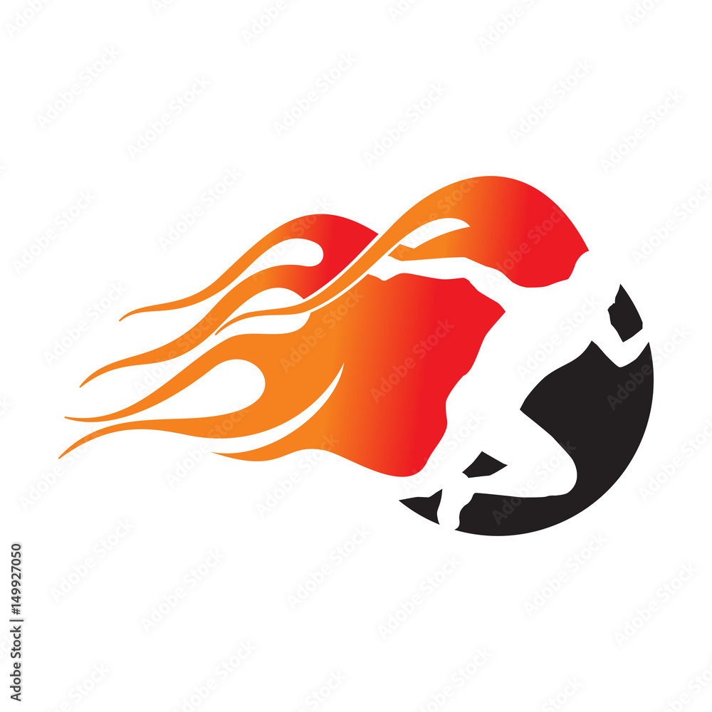 Fiery Runner. Running Man with Fire Icon Logo Stock Vector | Adobe Stock