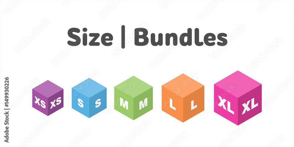 Different size bundles icons set. Literal measurement symbol vector ...