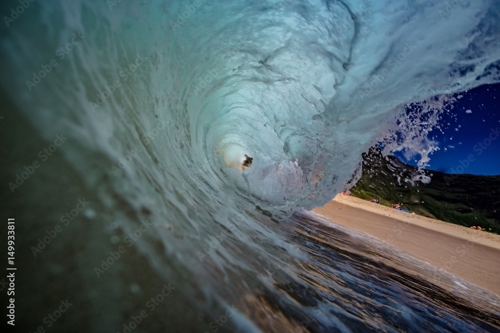 Shorebreak Ocean Wave in a shape of rip curl barrel, ready to crush ...