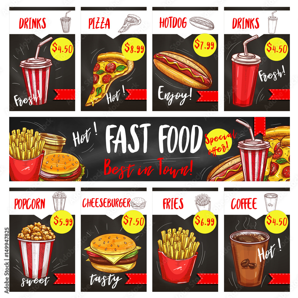 Vector fast food menu price cards templates set Stock Vector | Adobe Stock