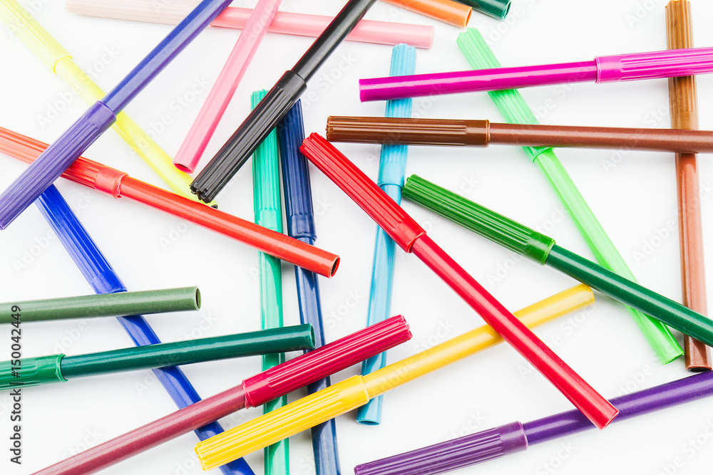 Messy colorful color pen on white background Stock Photo | Adobe Stock
