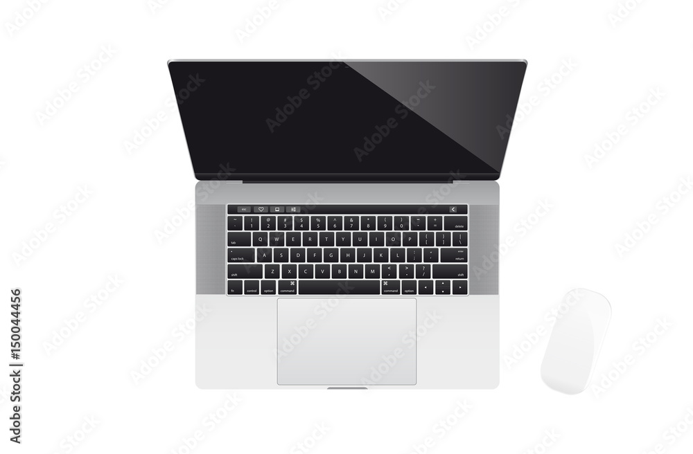 Realistic modern laptop with wireless mouse isolated on white ...