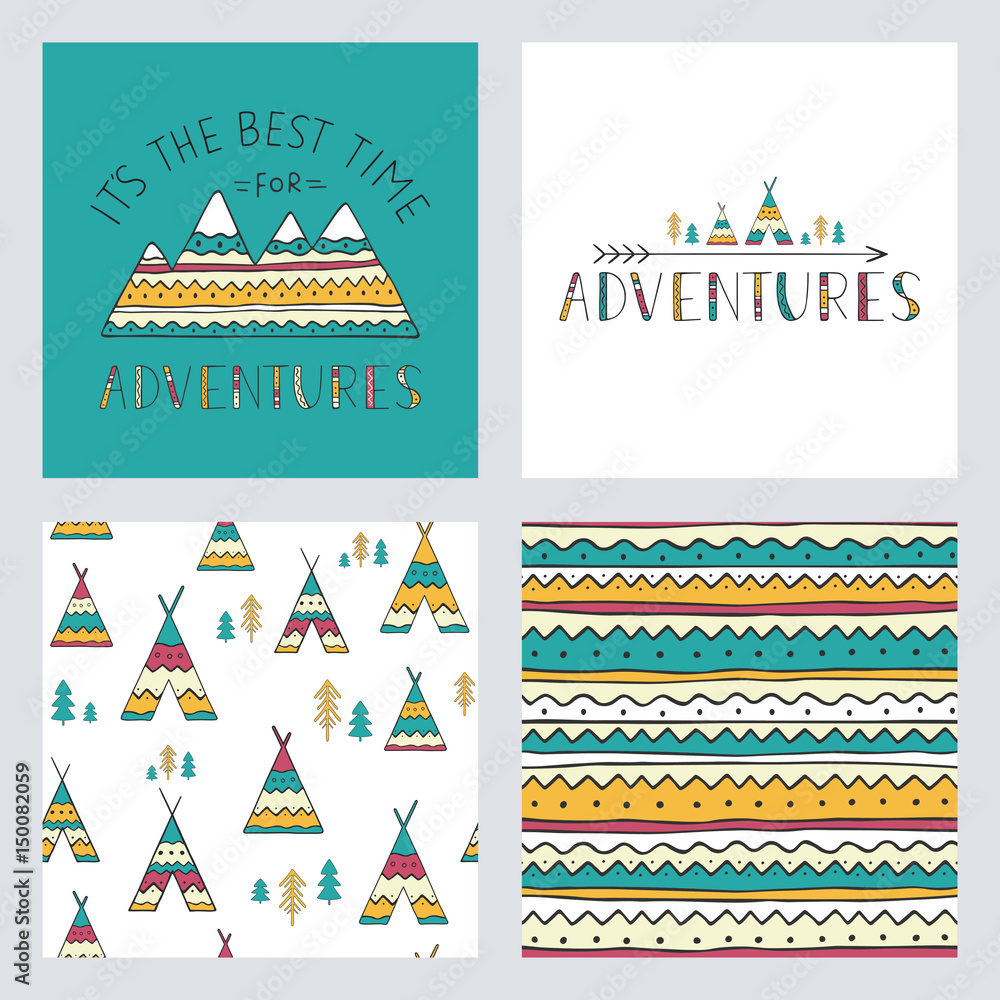 Set of stylish outdoor cards template. It is the best time for ...