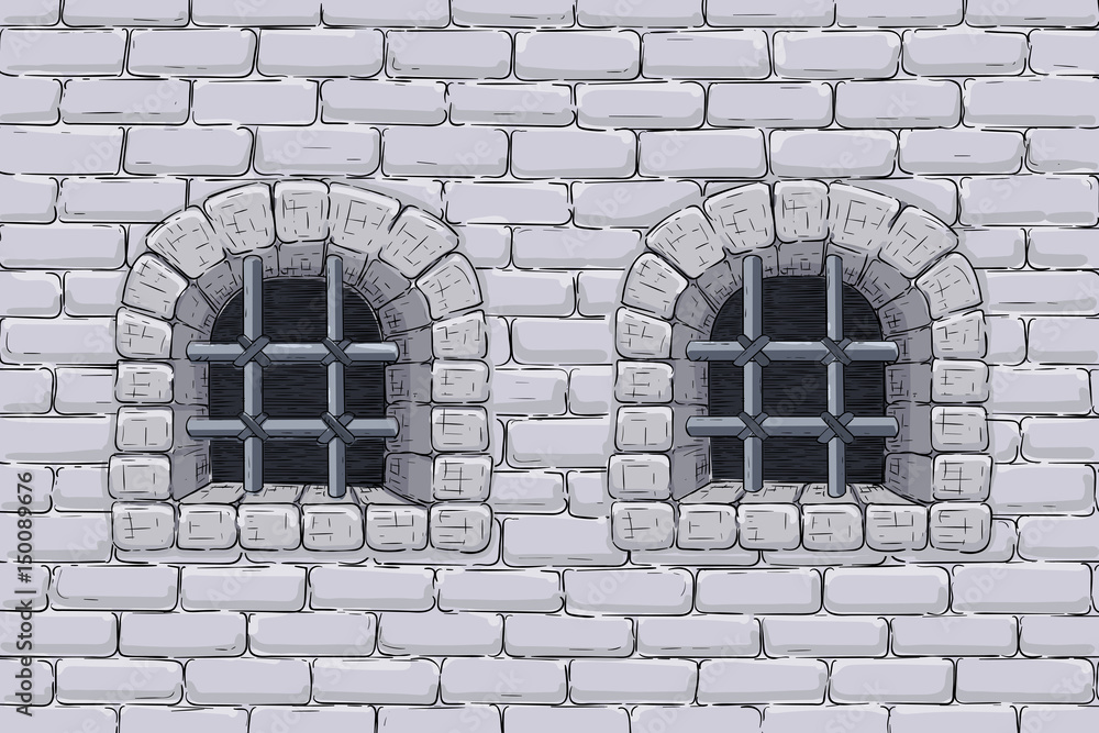 Old brick wall with barred windows. Hand drawn sketch Stock Vector ...