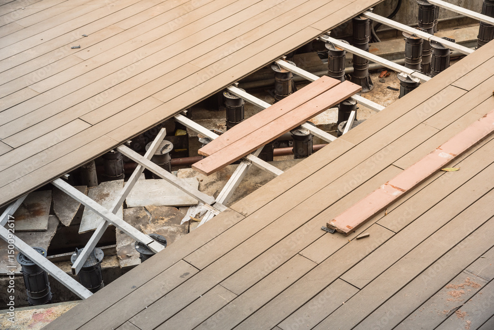 Remodel of timber boardwalk, wooden walkway in Singapore. Slope ...