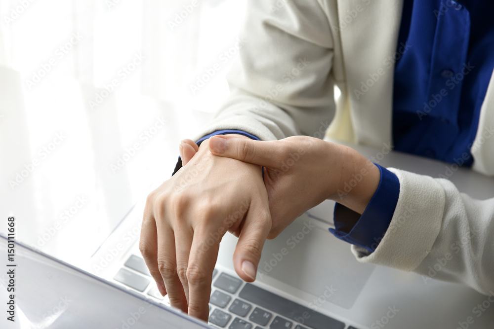 Office syndrome hand pain by occupational disease, Closeup business ...