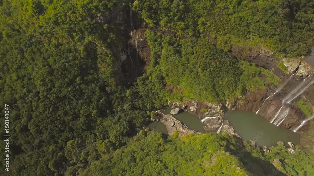 4K UHD Top down aerial video of Tamarin Falls Waterfall (Seven Cascades ...
