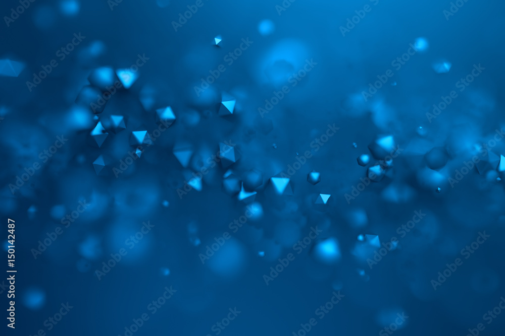 Abstract 3d rendering of chaotic low poly particles. Flying polygonal ...