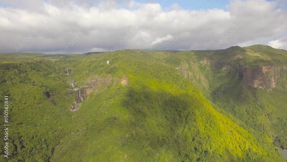 4K UHD Top down aerial video of Tamarin Falls Waterfall (Seven Cascades ...