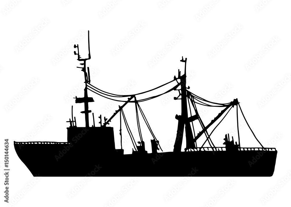 Trawler vector silhouette isolated vector de Stock | Adobe Stock