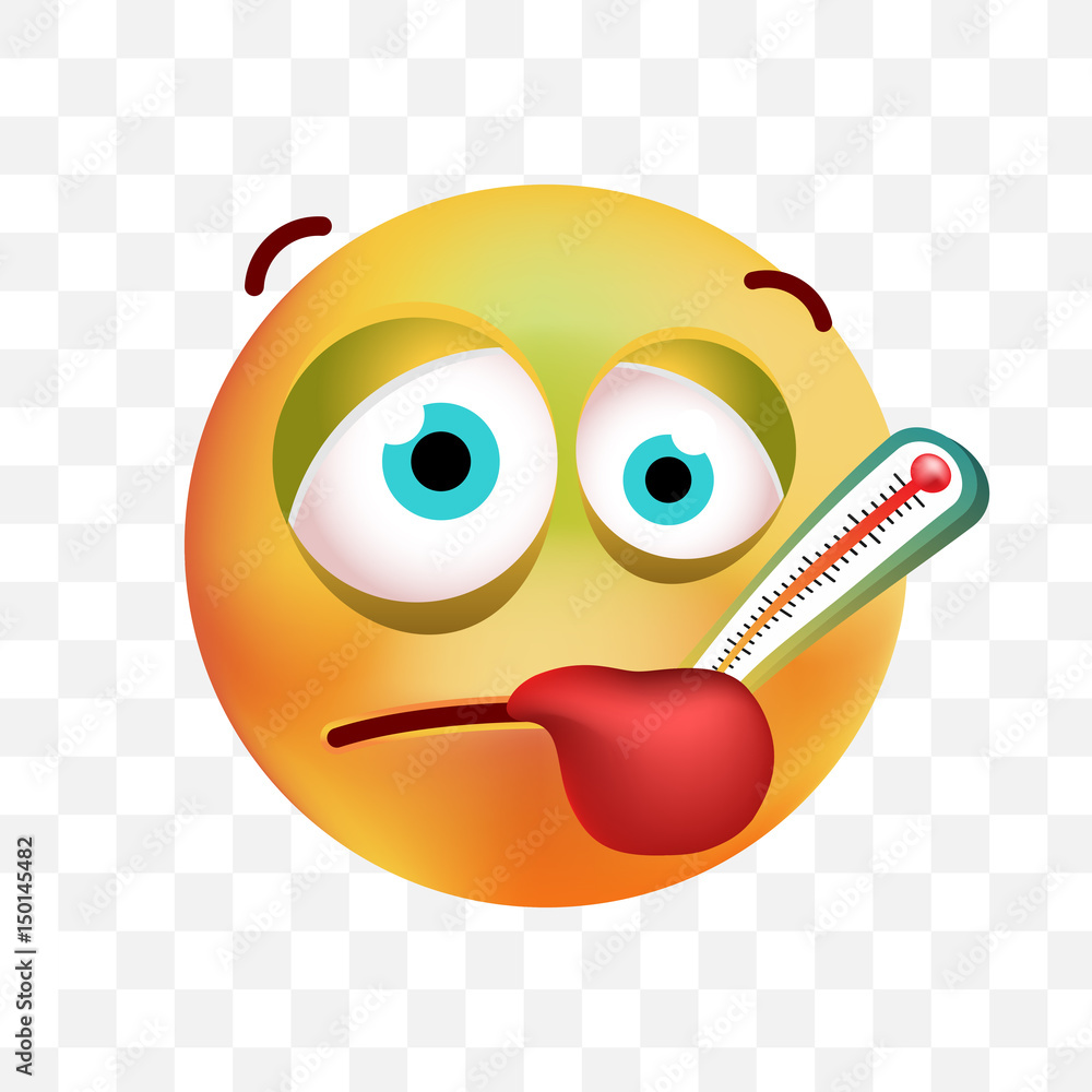 Cute Sick Emoticon on White Background. Isolated Vector Illustration ...