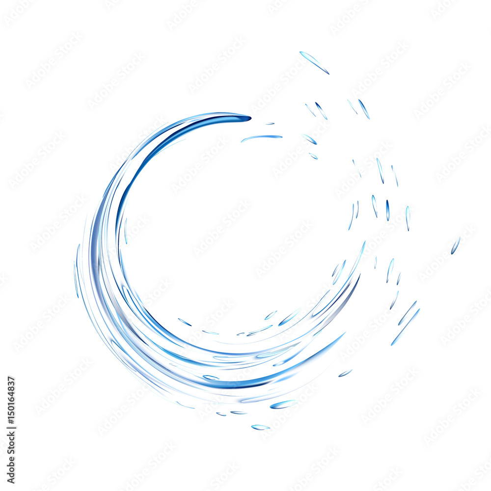 Water splash ring with drops isolated on white background. blue ...