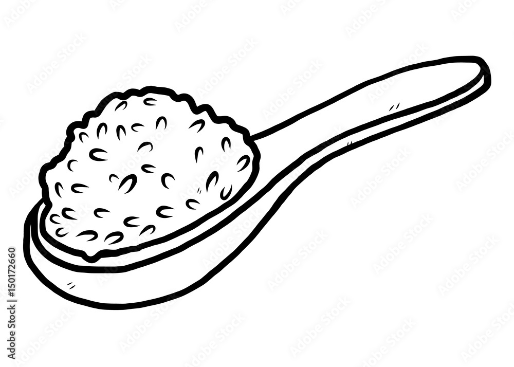rice and spoon / cartoon vector and illustration, black and white, hand ...