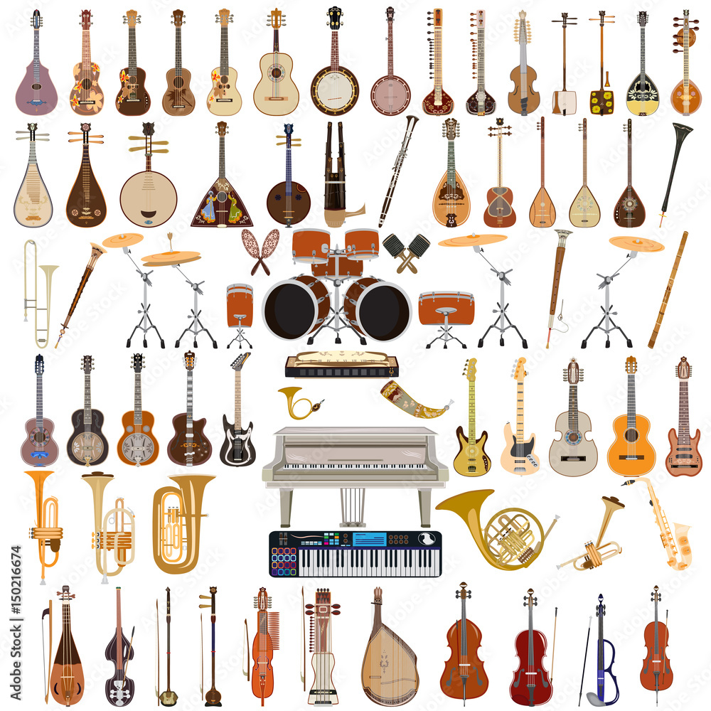 Vector set of musical instruments in flat style Stock Vector | Adobe Stock