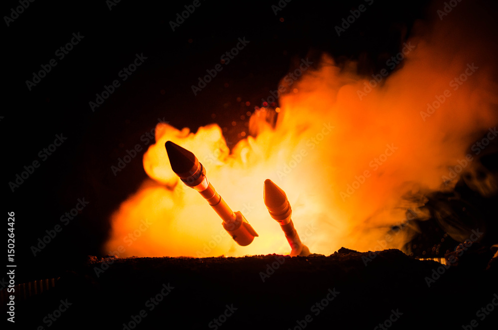 Rocket launch with fire clouds. Nuclear Missiles With Warhead Aimed at ...