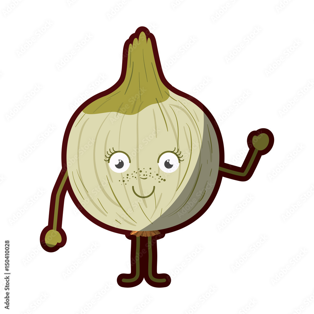 white background with onion cartoon with half shadow vector ...