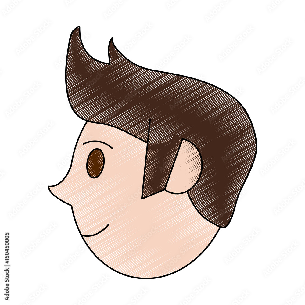 color pencil cartoon profile face guy with hairstyle vector ...
