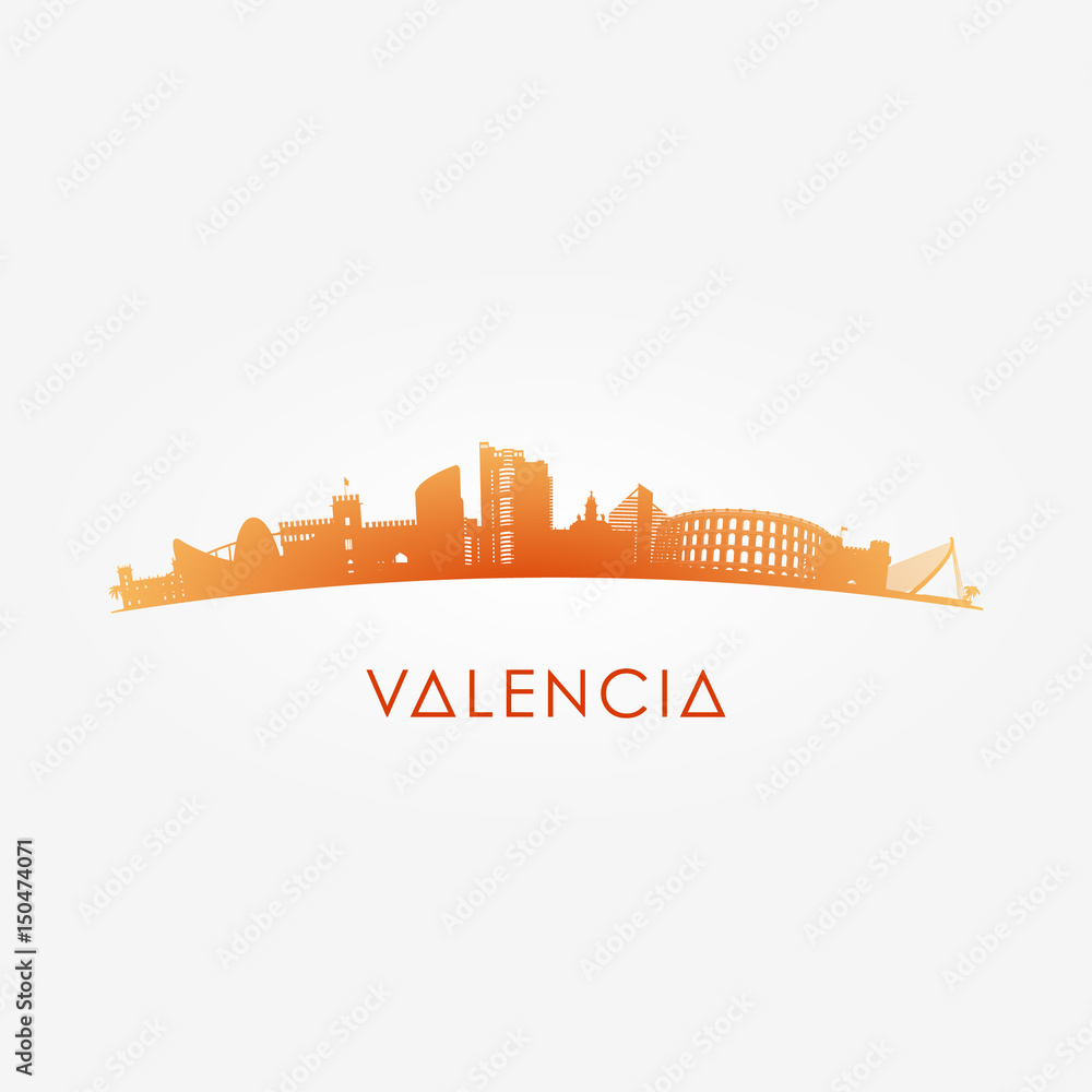 Outline Valencia skyline with landmarks. Vector illustration. Business ...