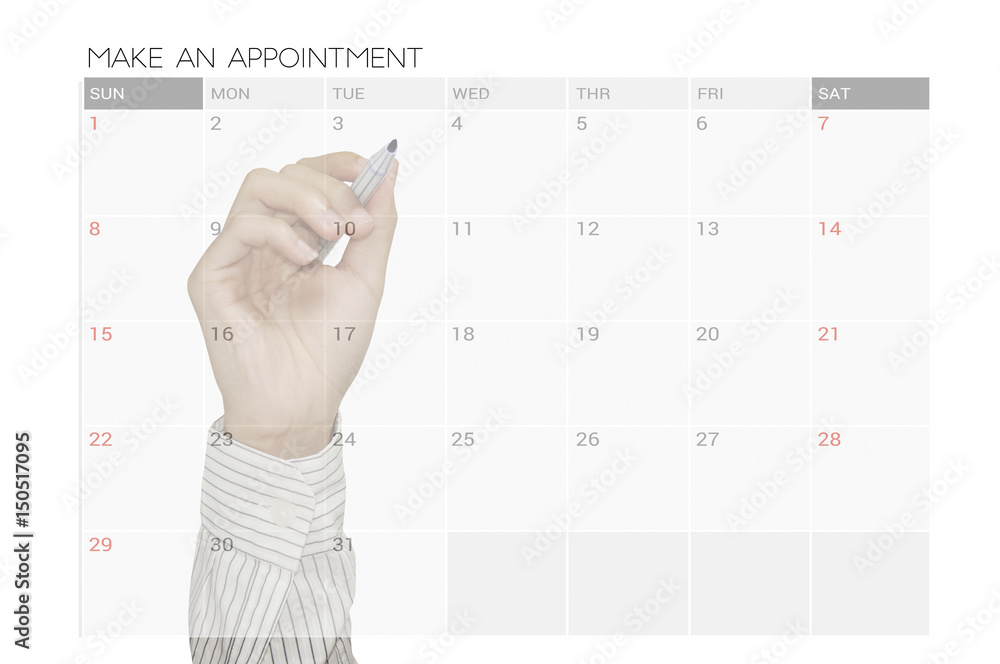 business hand make an appointment on calender planner meeting ...
