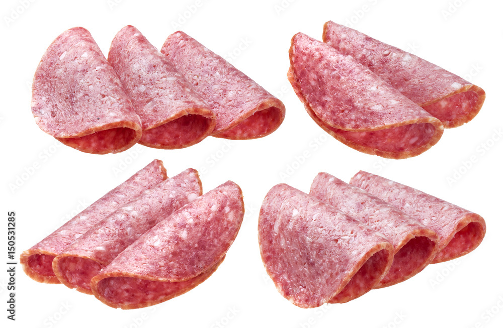 Salami slices isolated on white background, with clipping path Stock ...