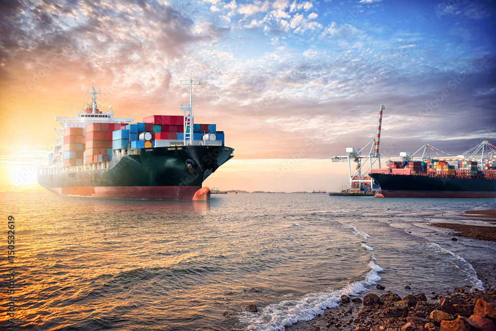 Logistics import export background of Container Cargo ship in the ocean ...