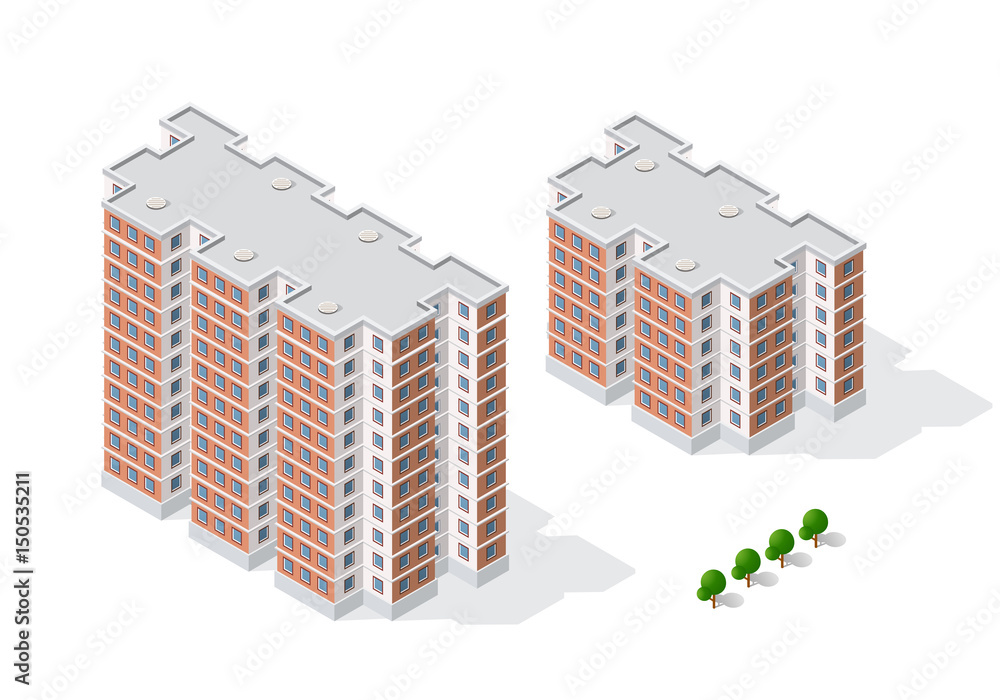 Isometric 3D dimensional skyscraper building of modern architecture of ...