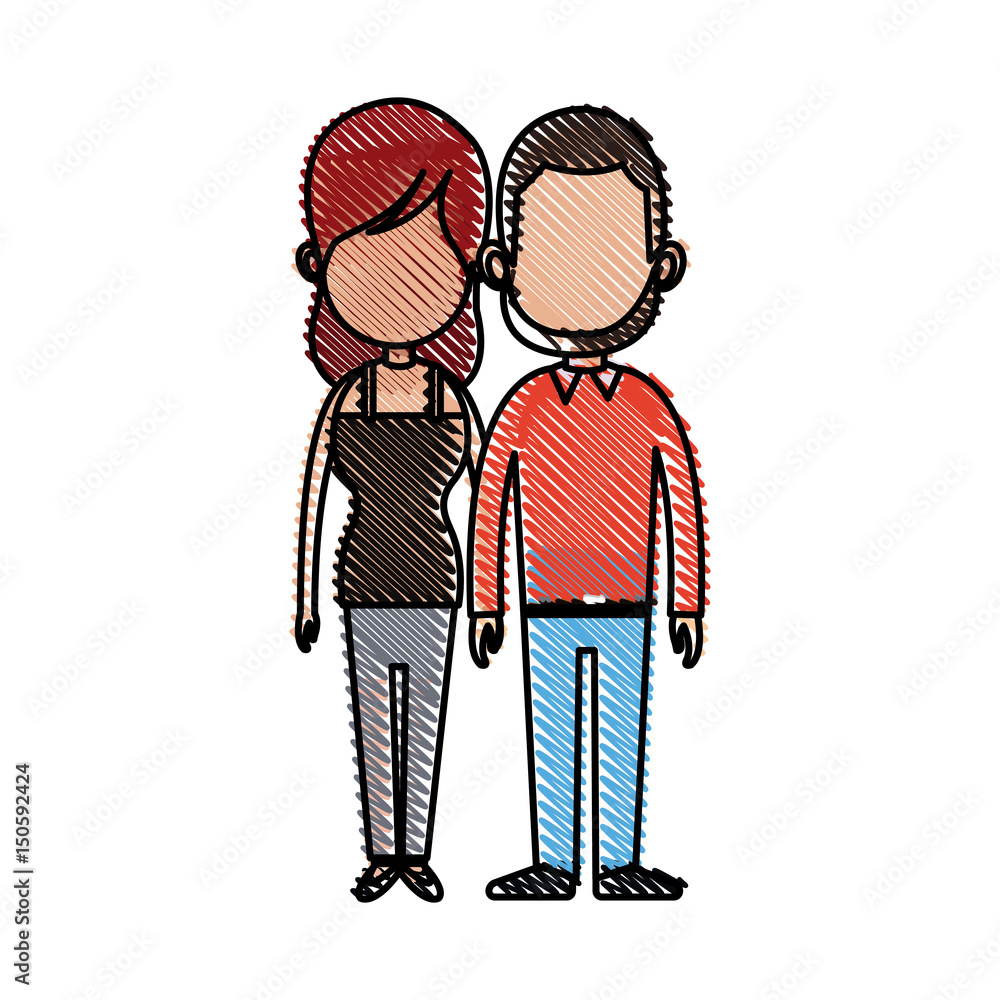 drawing couple holding hand relation feeling vector illustration Stock ...
