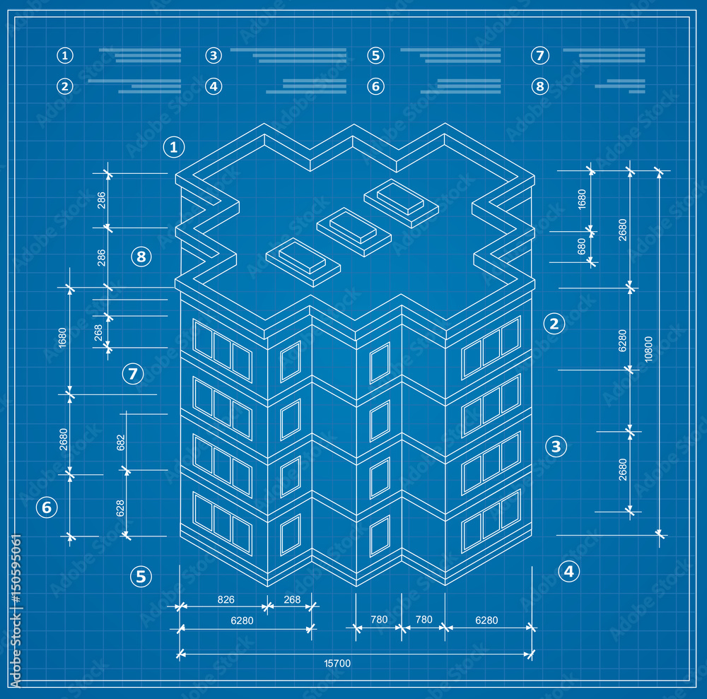 Blueprint isometric plan of a residential building. Drawing of the ...