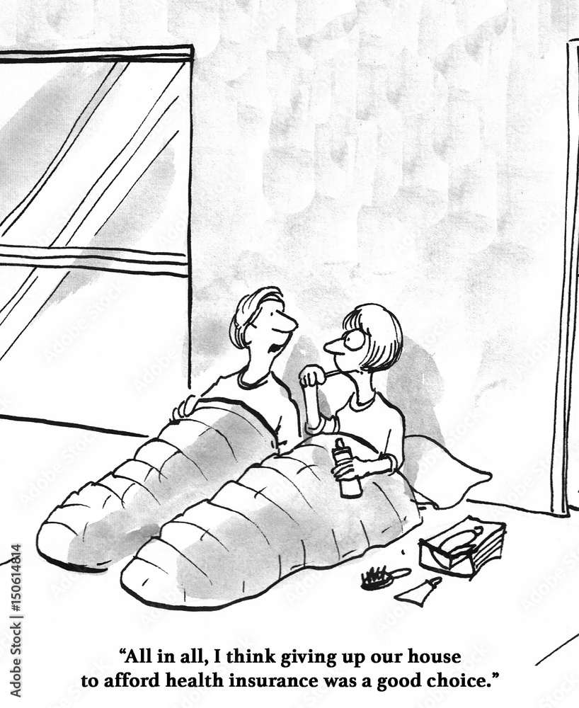 Medical cartoon about the high cost of health insurance, the couple had ...